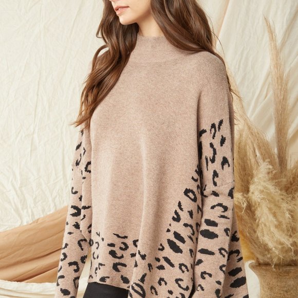 Entrousa | Sweaters | Entro Leopard Print Asymmetrical Turtleneck ...